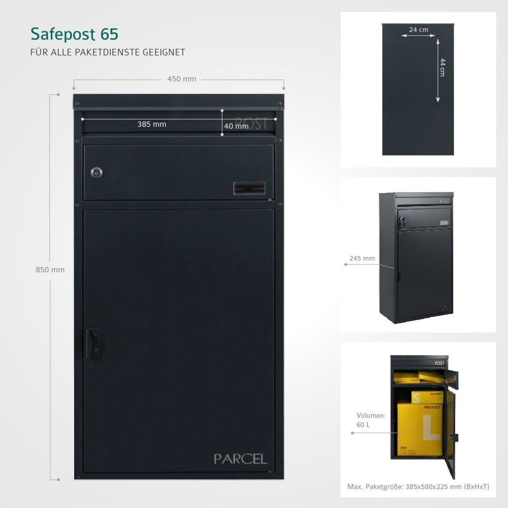 Brievenbus met pakketvak SafePost 65 - wit - Brievenbusdirect.nl