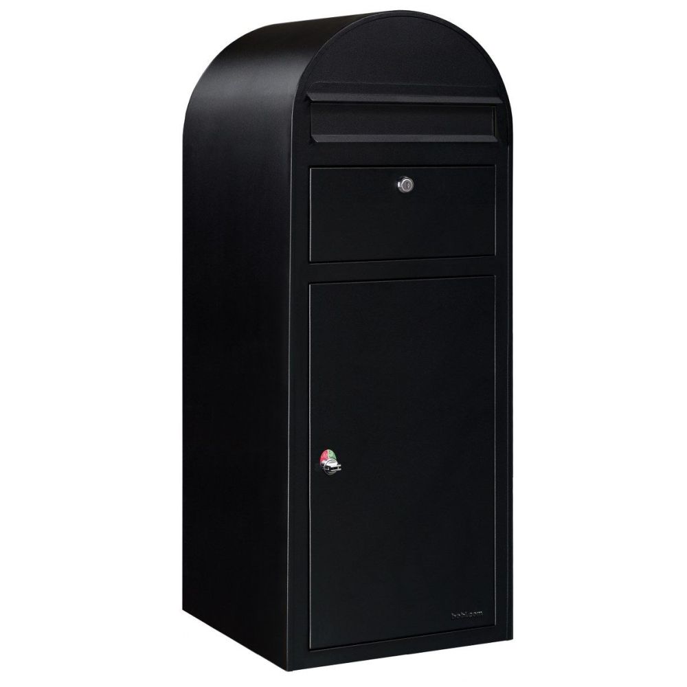 Bobi Cargo pakketbrievenbus en Round statief staal - zwart - Brievenbusdirect.nl